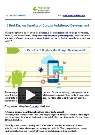 5 Best Known Benefits of Custom Mobile App Development presentation ...