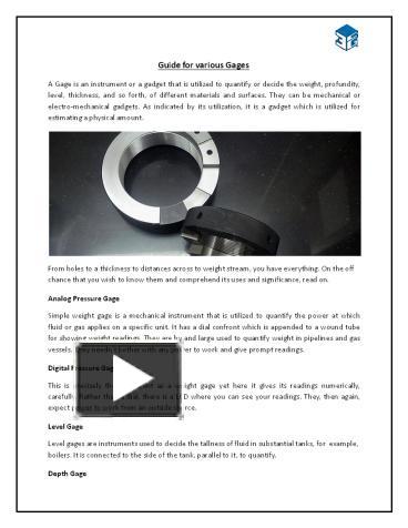 PPT – Guide for various Gages PowerPoint presentation | free to ...