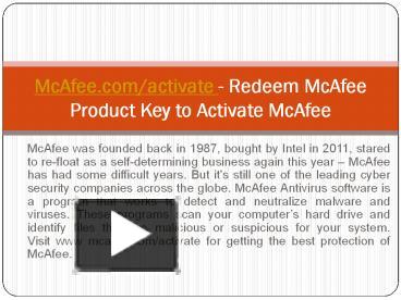 McAfee.com/activate - Redeem McAfee Product Key to Activate McAfee ...