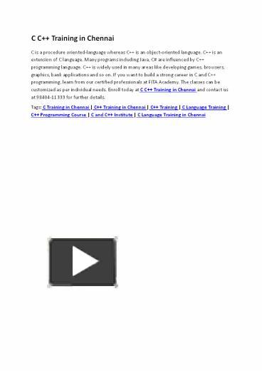 PPT – C C++ Training in Chennai PowerPoint presentation | free to ...