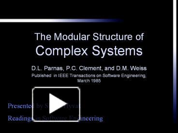 The Modular Structure of Complex Systems presentation | free to download