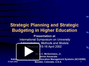 Strategic Planning and Strategic Budgeting in Higher Education ...