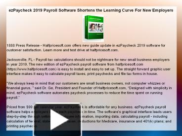 PPT – ezPaycheck 2019 Payroll Software Shortens the Learning Curve For ...