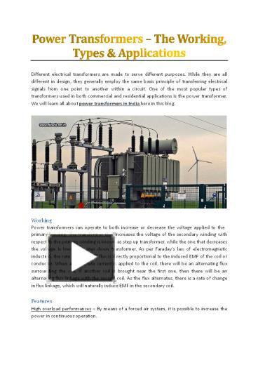 Power Transformers – The Working, Types & Applications presentation ...