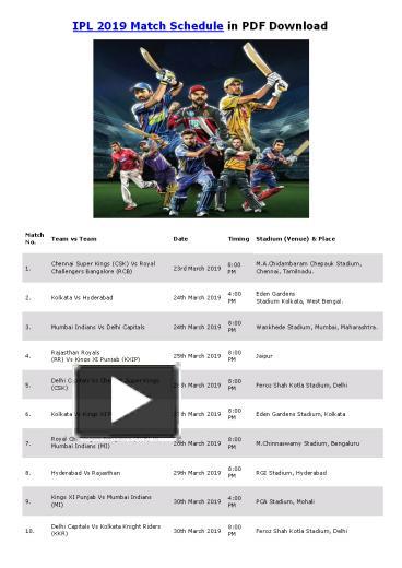 PPT – IPL 2019 Schedule Download in PDF & PPT (WatchIPLT20Live.com ...