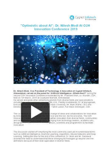 Optimistic about AI: Dr. Nilesh Modi At O2H Innovation Conference 2019 ...