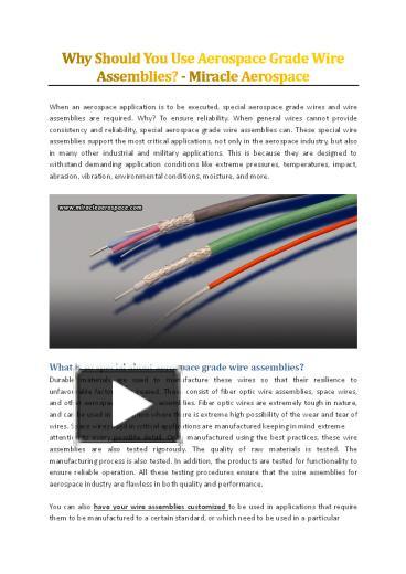 Why Should You Use Aerospace Grade Wire Assemblies? - Miracle Aerospace ...