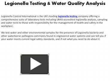 Legionella Testing & Water Quality Analysis presentation | free to download