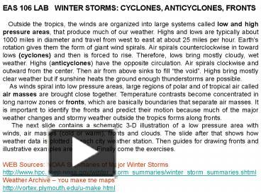 PPT – EAS 106 LAB WINTER STORMS: CYCLONES, ANTICYCLONES, FRONTS ...