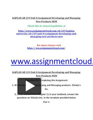 PPT – AB 219 Unit 8 Assignment Developing and Managing New Products NEW ...