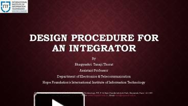 PPT – Design Procedure for Integrator - Department of Electronics ...