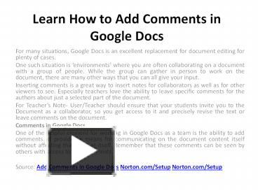 PPT – Learn How to Add Comments in Google Docs PowerPoint presentation ...