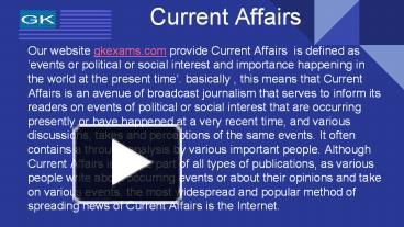 PPT – GK Current Affairs PowerPoint presentation | free to download ...