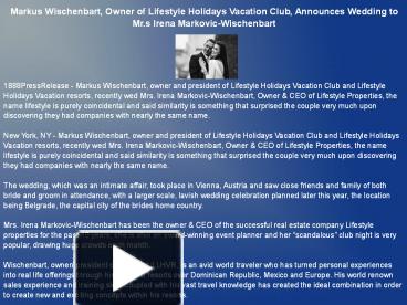 Markus Wischenbart, Owner of Lifestyle Holidays Vacation Club ...