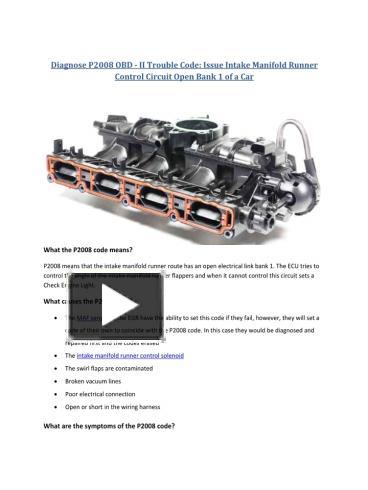 Partsavatar.CA - Diagnose P2008 OBD - II Trouble Code presentation ...