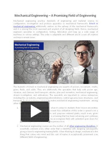 PPT – Mechanical Engineering – A Promising Field of Engineering ...