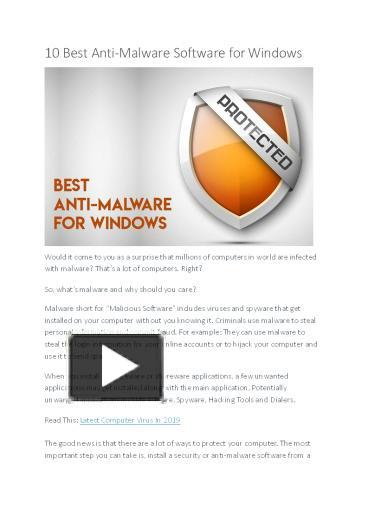 10 Best Anti-Malware Software for Windows presentation | free to download