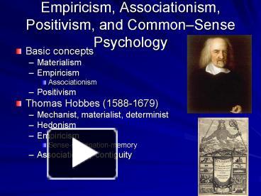 Empiricism, Associationism, Positivism, and CommonSense Psychology ...