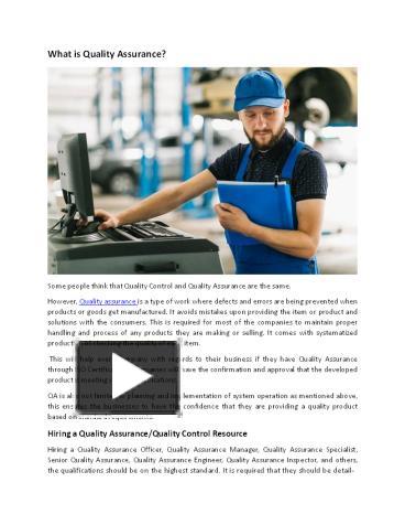What is Quality Assurance presentation | free to download