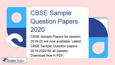 PPT – CBSE Sample Question Papers 2020 Free PDF for all classes ...