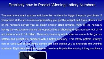 Precisely how to Predict Winning Lottery Numbers presentation | free to ...