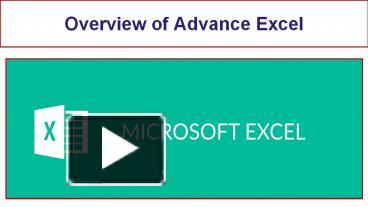 PPT – Overview of Advance Excel PowerPoint presentation | free to ...