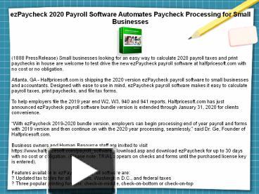 ezPaycheck 2020 Payroll Software Automates Paycheck Processing for ...