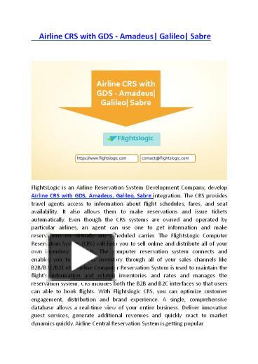 Airline CRS with GDS - Amadeus| Galileo| Sabre presentation | free to ...