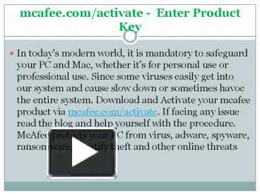 PPT – mcafee.com/activate - Enter Product Key PowerPoint presentation ...