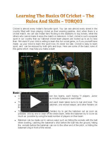 Learning The Basics Of Cricket – The Rules And Skills - TORQ03 ...
