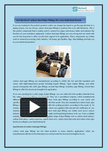 PPT – Get the Best Carbon Steel Pipe Fittings for your Industrial Needs ...