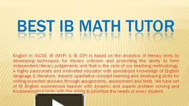 PPT – Best Ib Math Tutor IA Online Help Assignment Tutor PowerPoint ...