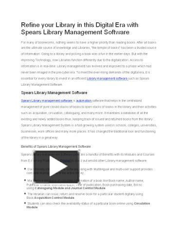 PPT – Refine your Library in this Digital Era with Spears Library ...