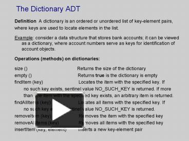 The Dictionary ADT presentation | free to download