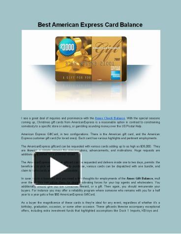 Best American Express Card Balance presentation | free to download