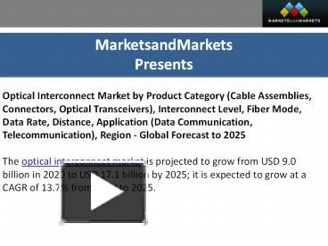 Optical Interconnect Market by Product Category (Cable Assemblies ...