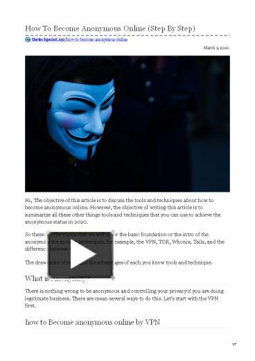 PPT – How To Become Anonymous Online (Step By Step) PowerPoint ...