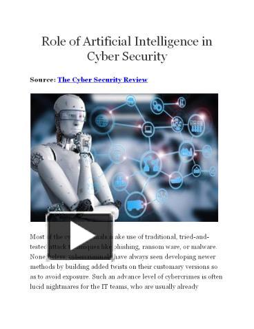 Role of Artificial Intelligence in Cyber Security presentation | free ...