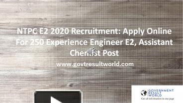 NTPC E2 2020 Recruitment presentation | free to download