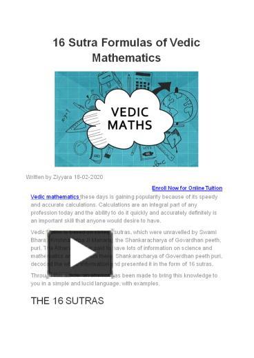 16 Sutra Formulas of Vedic Mathematics presentation | free to download