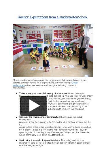 Parents’ Expectations from a Kindergarten School presentation | free to ...