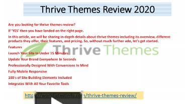 PPT – thrive theme review 2020 PowerPoint presentation | free to ...