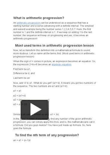 Arithmetic progression presentation | free to download