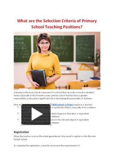 What is the Selection Criteria of Primary School Teaching Positions ...