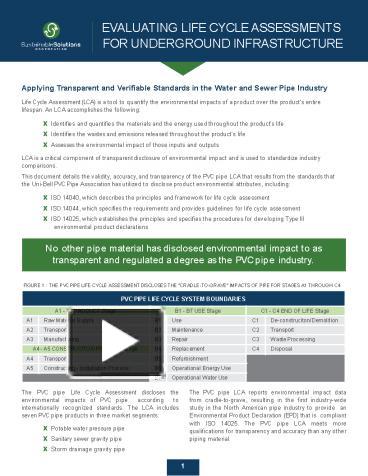 EVALUATING LIFE CYCLE ASSESSMENTS FOR UNDERGROUND INFRASTRUCTURE ...