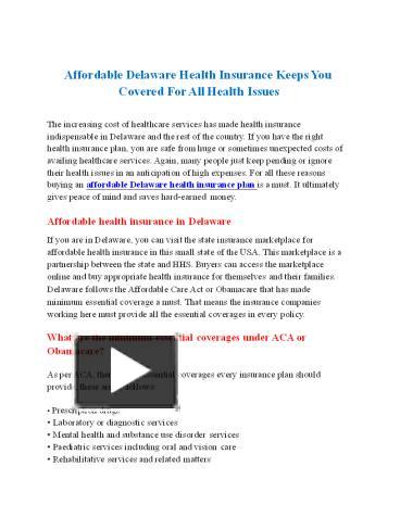 PPT – Affordable Delaware Health Insurance Keeps You Covered For All ...