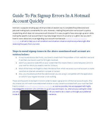 Guide To Fix Signup Errors In A Hotmail Account Quickly presentation ...