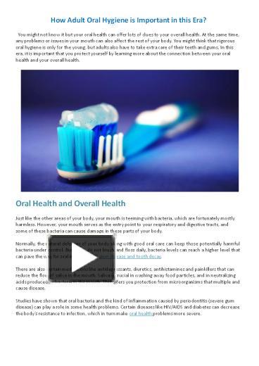 PPT – How Adult Oral Hygiene is Important in this Era? PowerPoint ...
