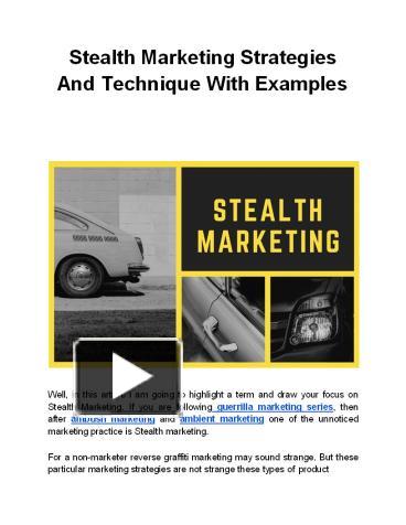 Stealth Marketing Strategies And Technique With Examples presentation ...