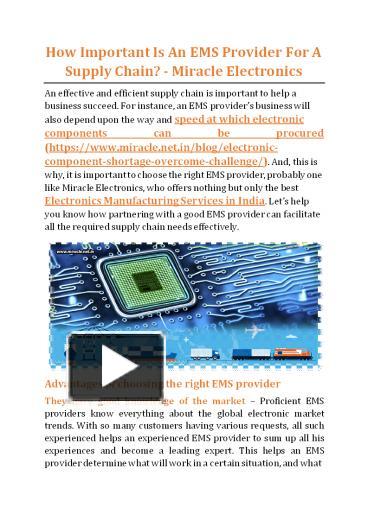 How Important Is An EMS Provider For A Supply Chain - Miracle ...